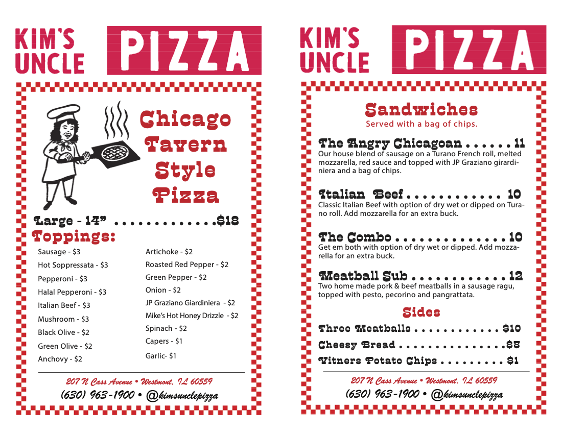 Menu 1 — Kim's Uncle Pizza