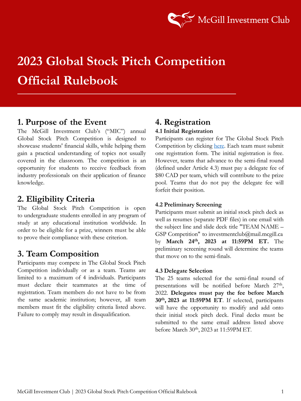 Global Stock Pitch Competition — McGill Investment Club