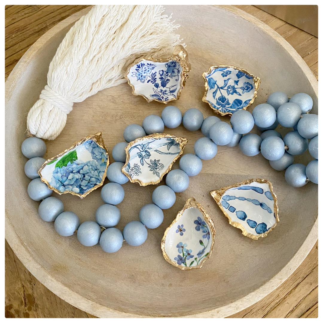 MINI Decorative Chinoiserie Blue Oyster Shells - Set of 6 - GOLD ...