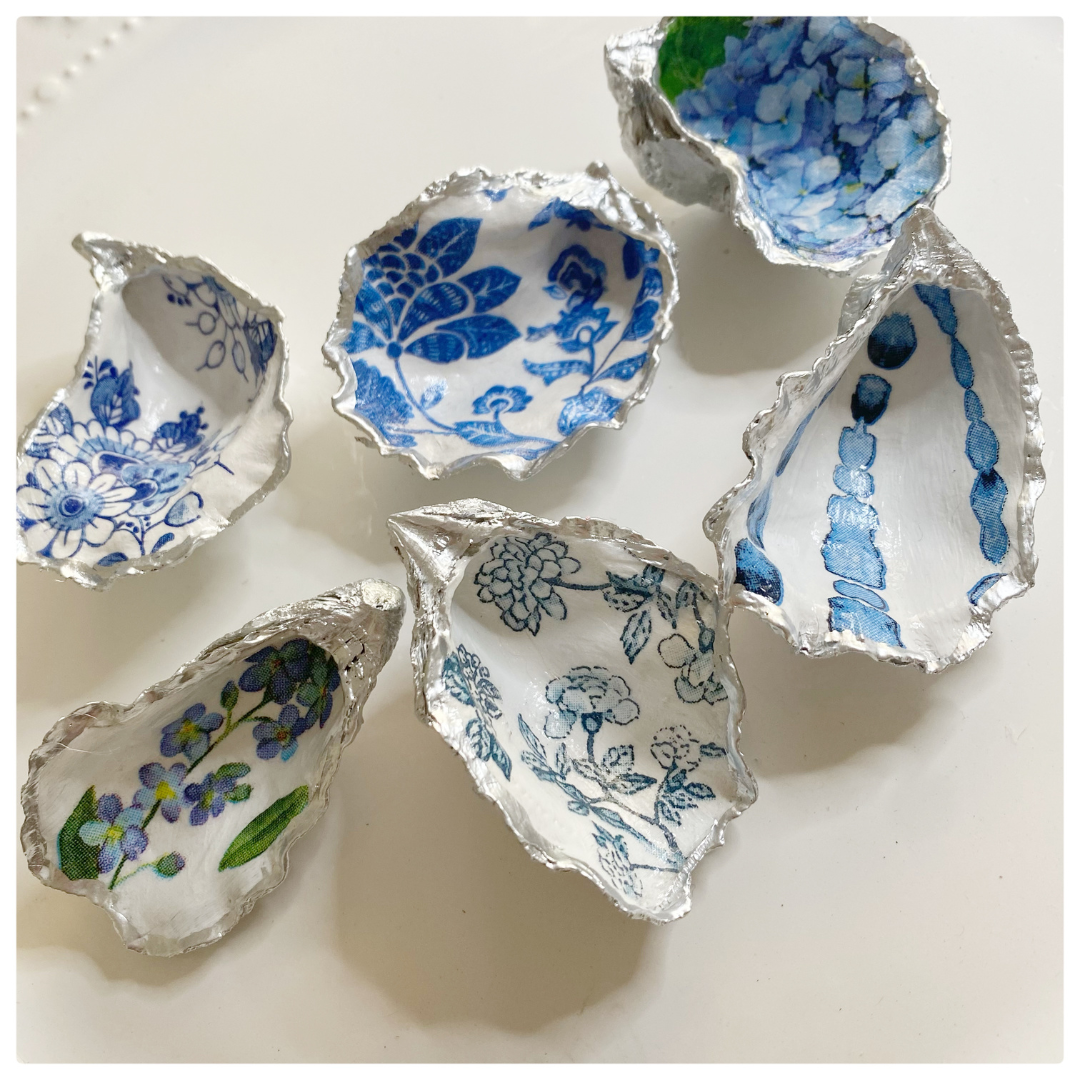 Oyster Shell Ring Dish - Blue Hydrangeas — Michelle Leanne HOME