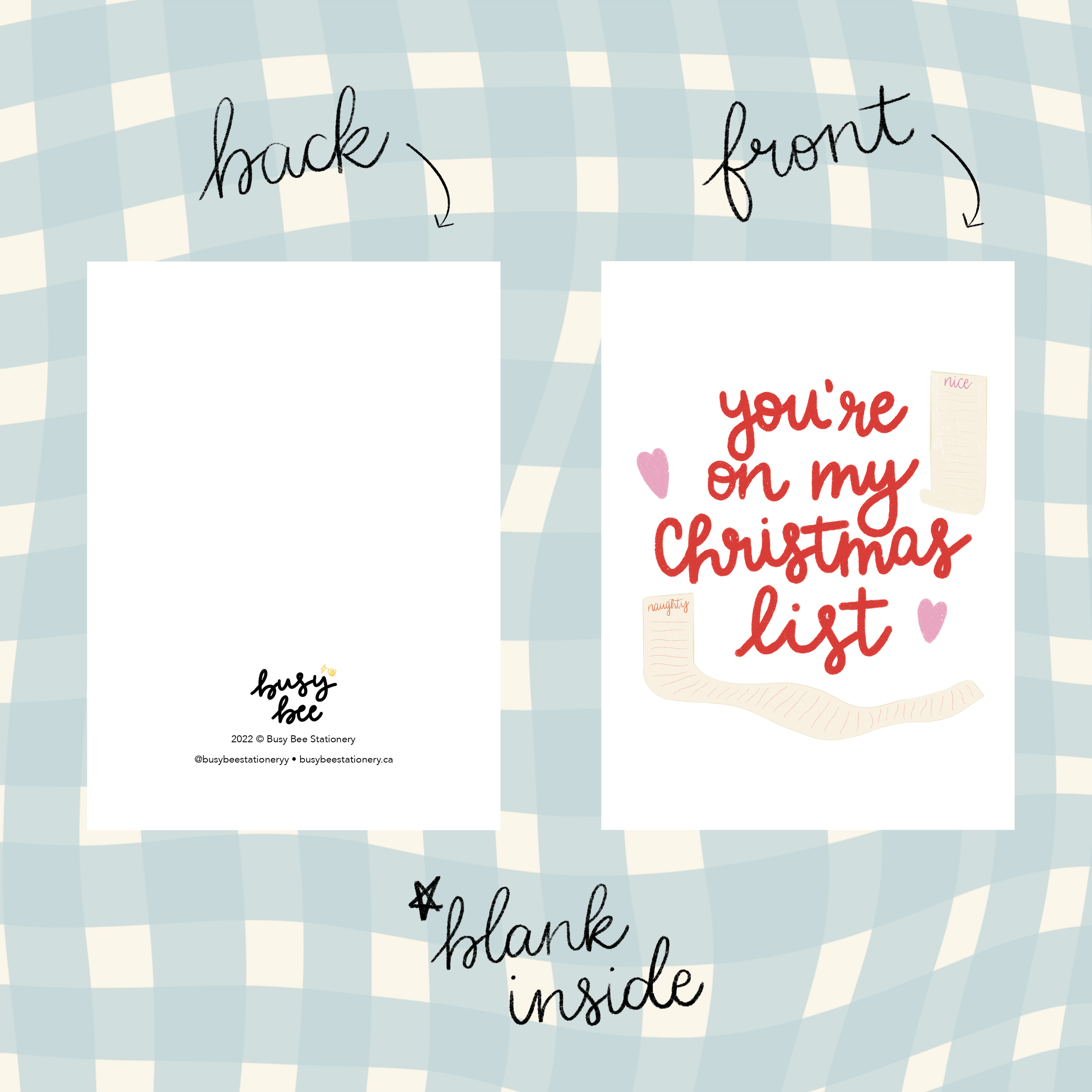 'you're on my christmas list' card — Busy Bee Stationery