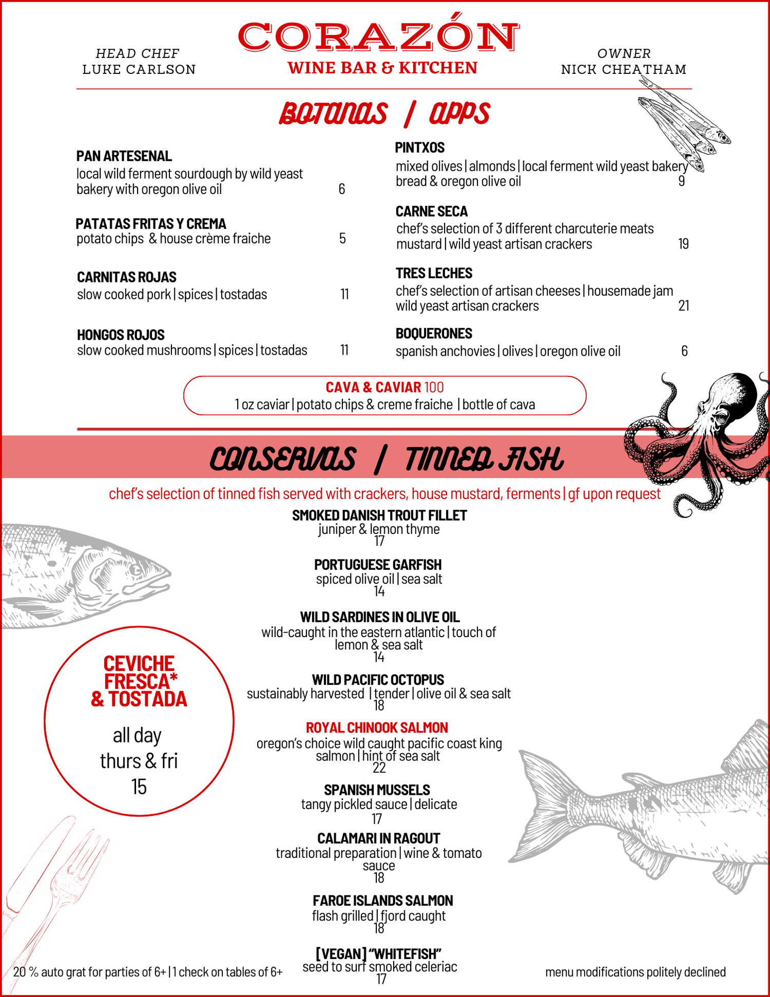 Wine List & Kitchen Menu — Corazón Corvallis