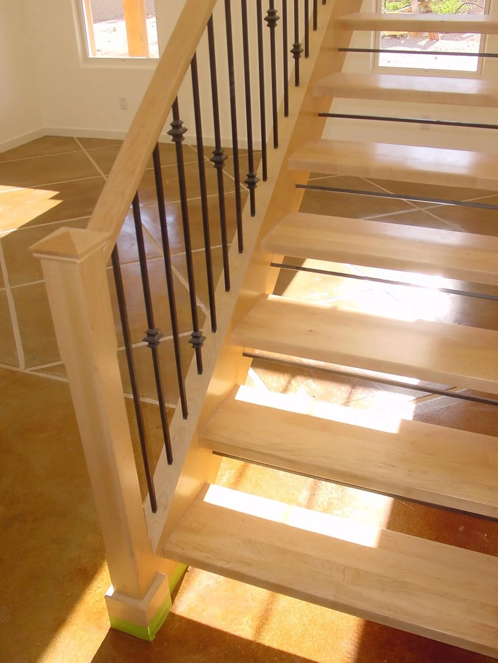 Interior stair banister gallery. Maple wood stairs and railings. Open ...