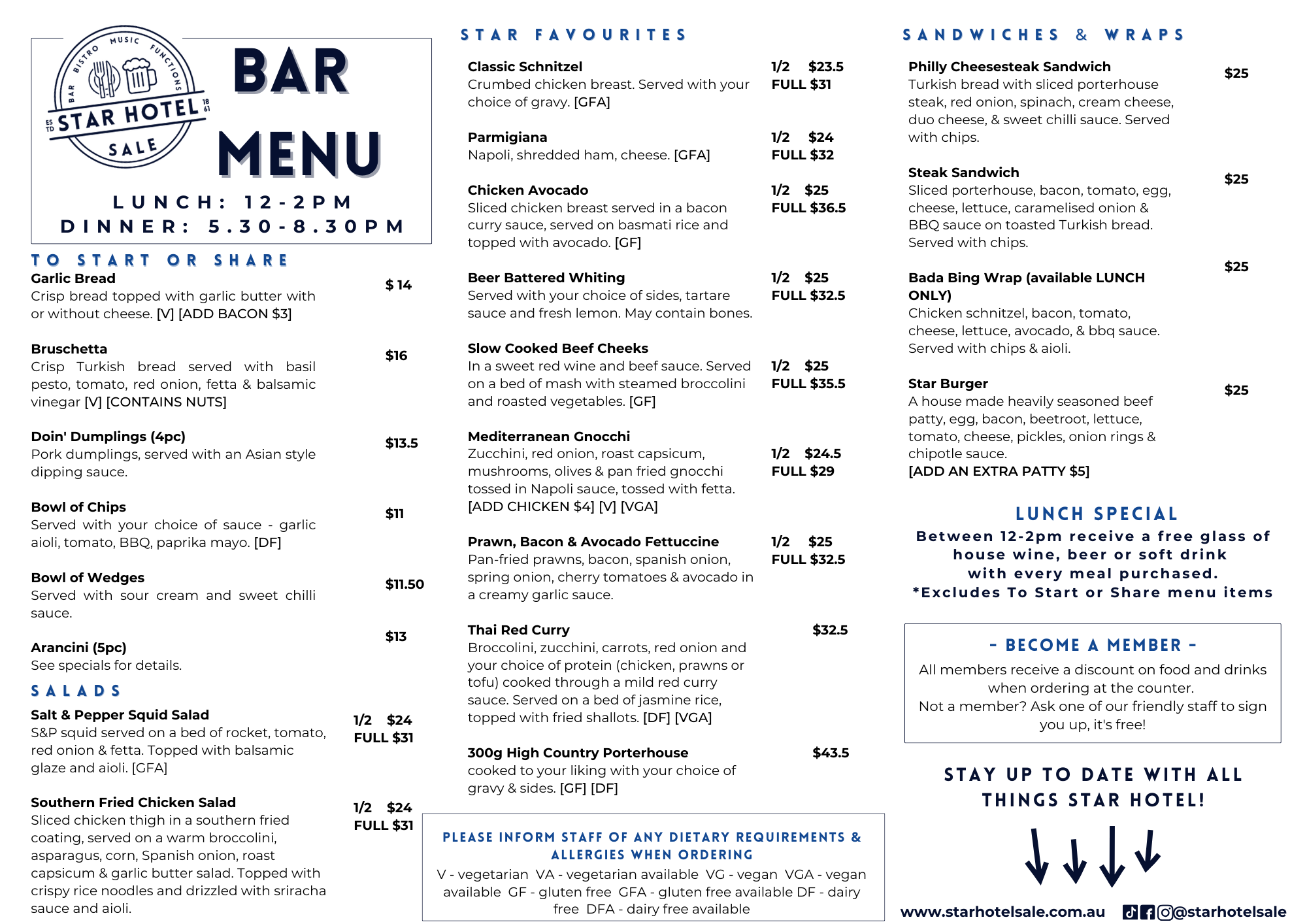 Menu — Star Hotel Sale