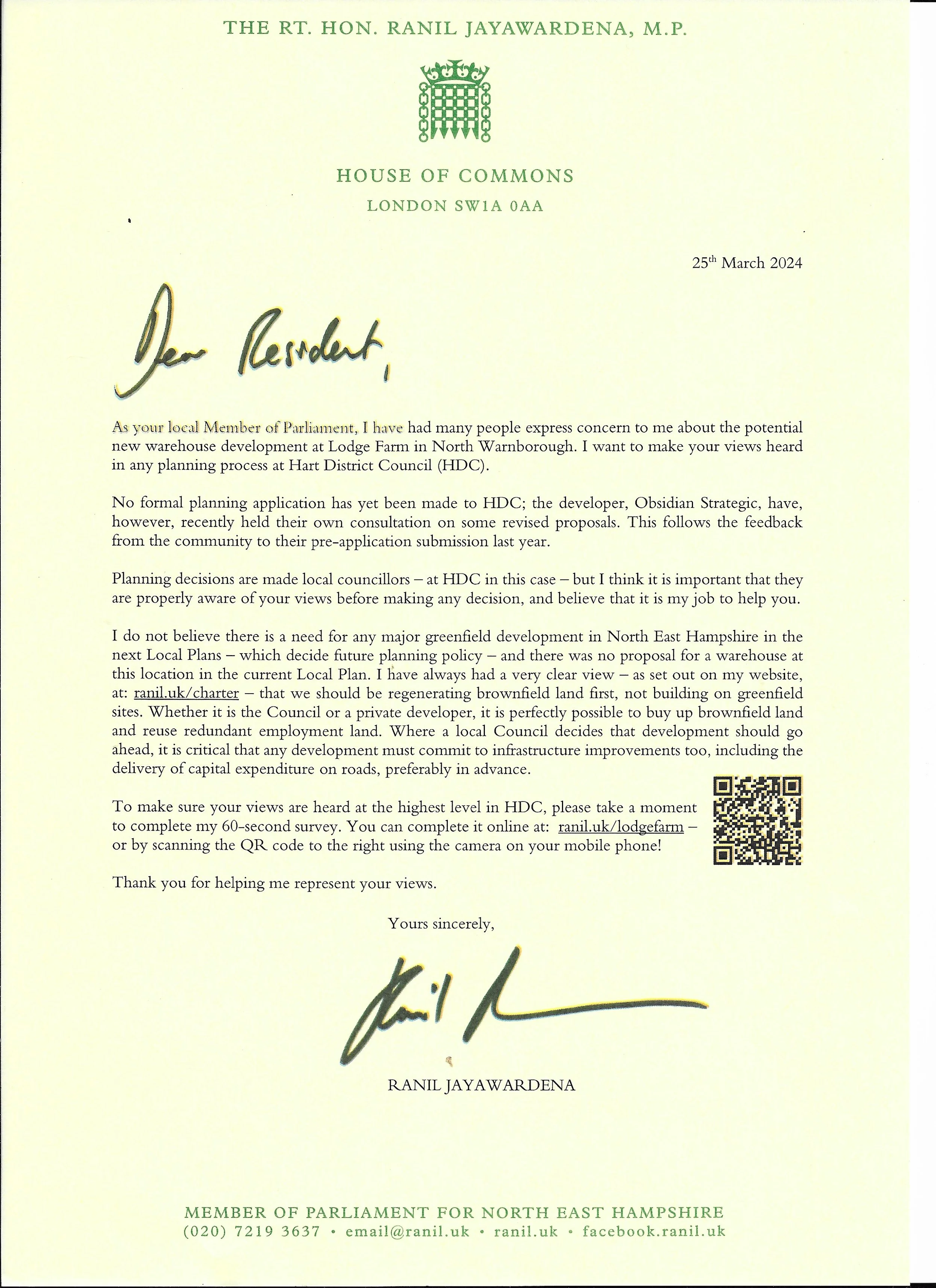 SUPPORT FROM OUR MP’s — Villages Oppose Warehouses