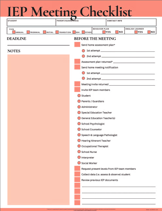 Editable IEP Meeting Checklist | Editable IEP Checklist | Editable PDF ...