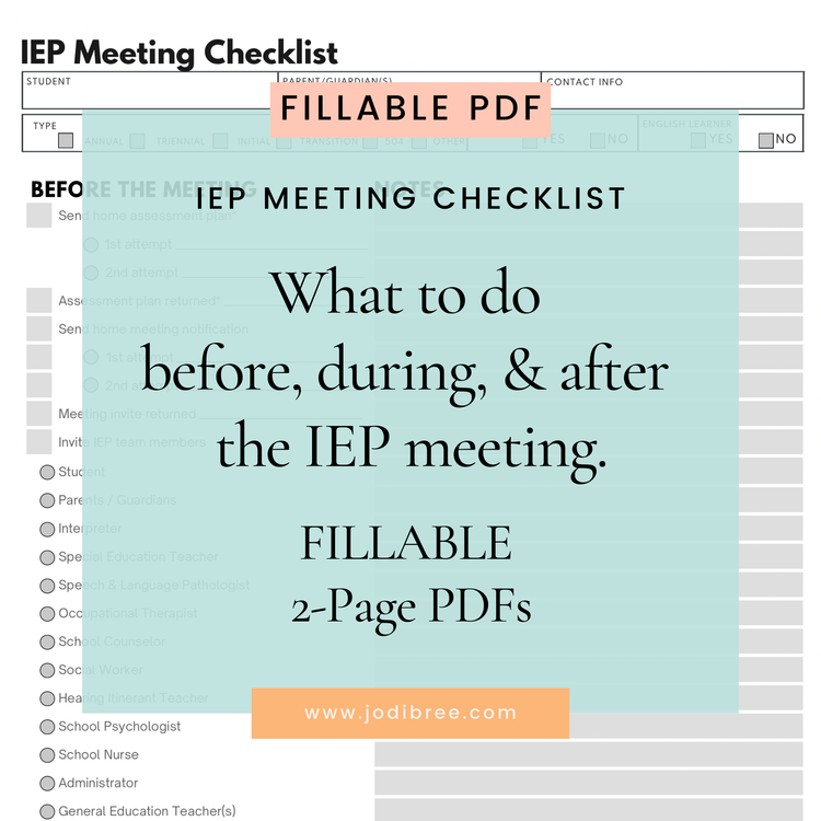 IEP Meeting Checklist | IEP Checklist | Printable Checklist — Jodi Romero