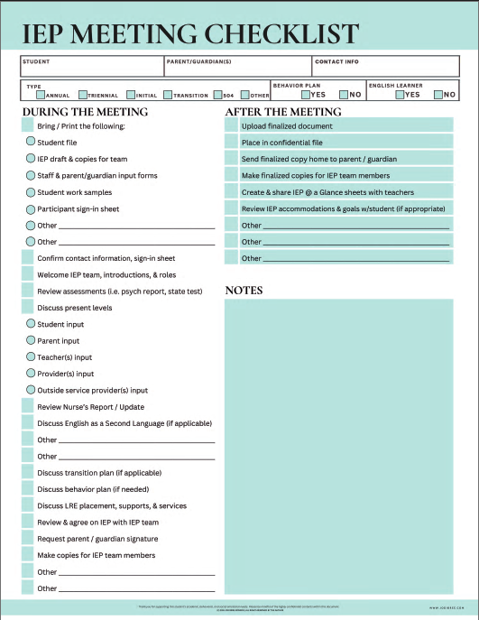 Editable IEP Meeting Checklist | Editable IEP Checklist | Editable PDF ...