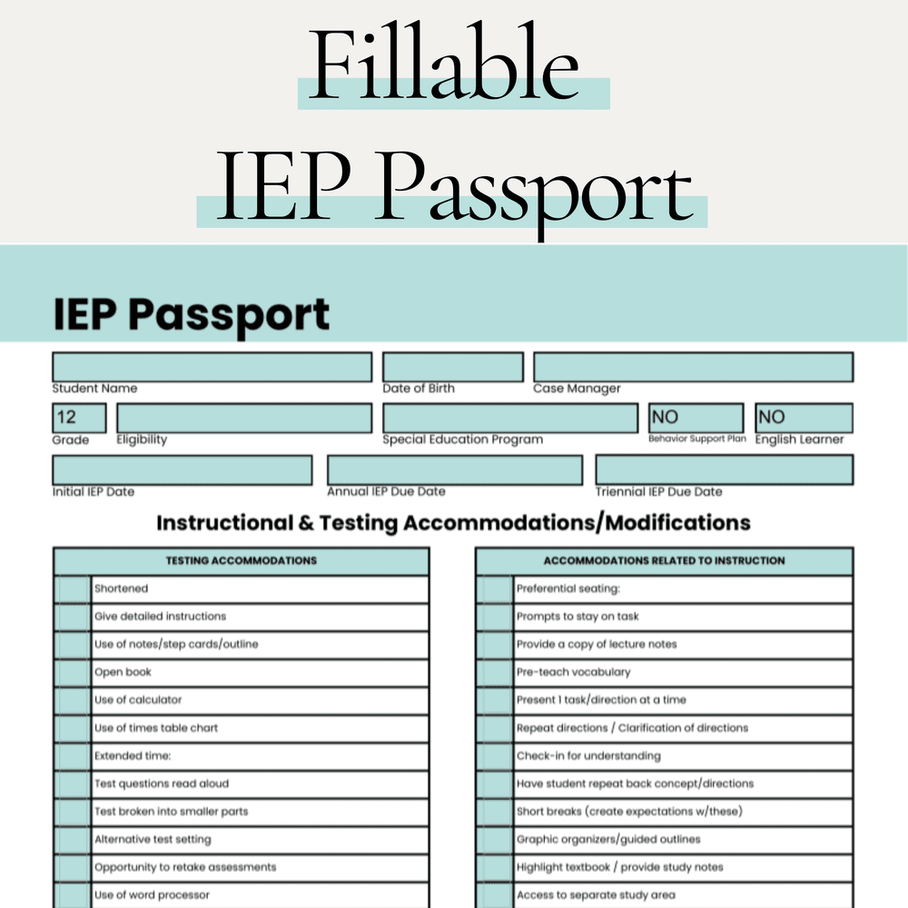 IEP Passport | IEP @ a Glance | IEP Snapshot | Printable PDF — Jodi Romero