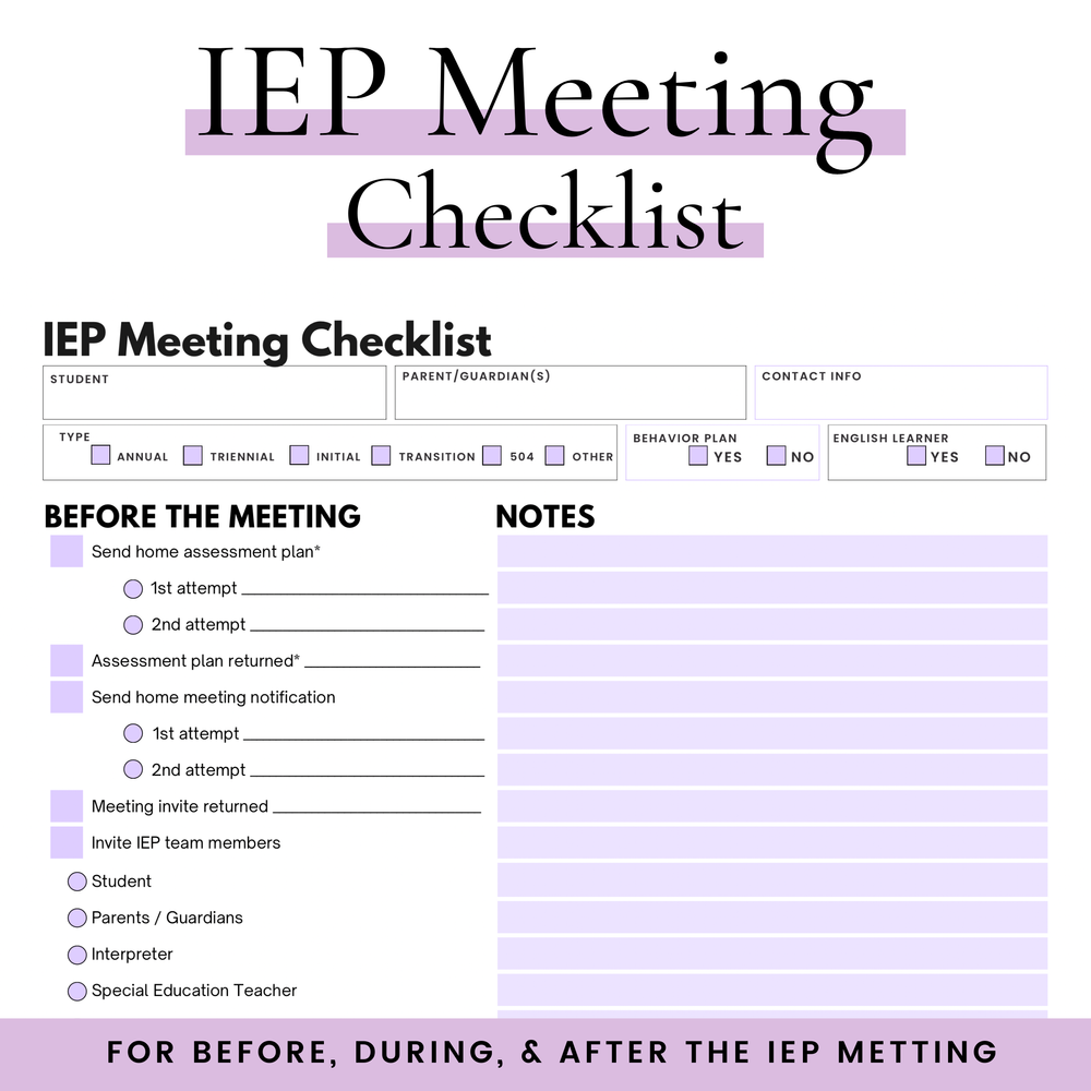 IEP Meeting Checklist | IEP Checklist | Printable Checklist — Jodi Romero
