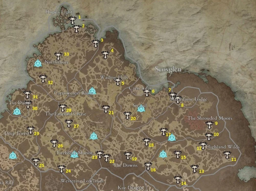 Diablo IV: Altars of Lilith - All Scosglen Locations - Free Stats ...
