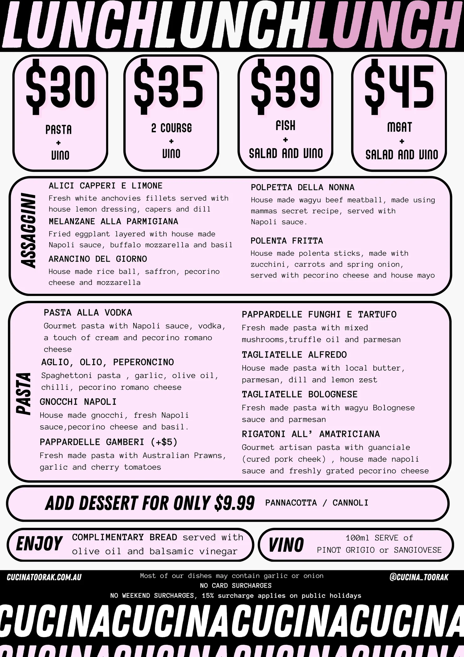 LUNCH SPECIAL — Cucina Toorak