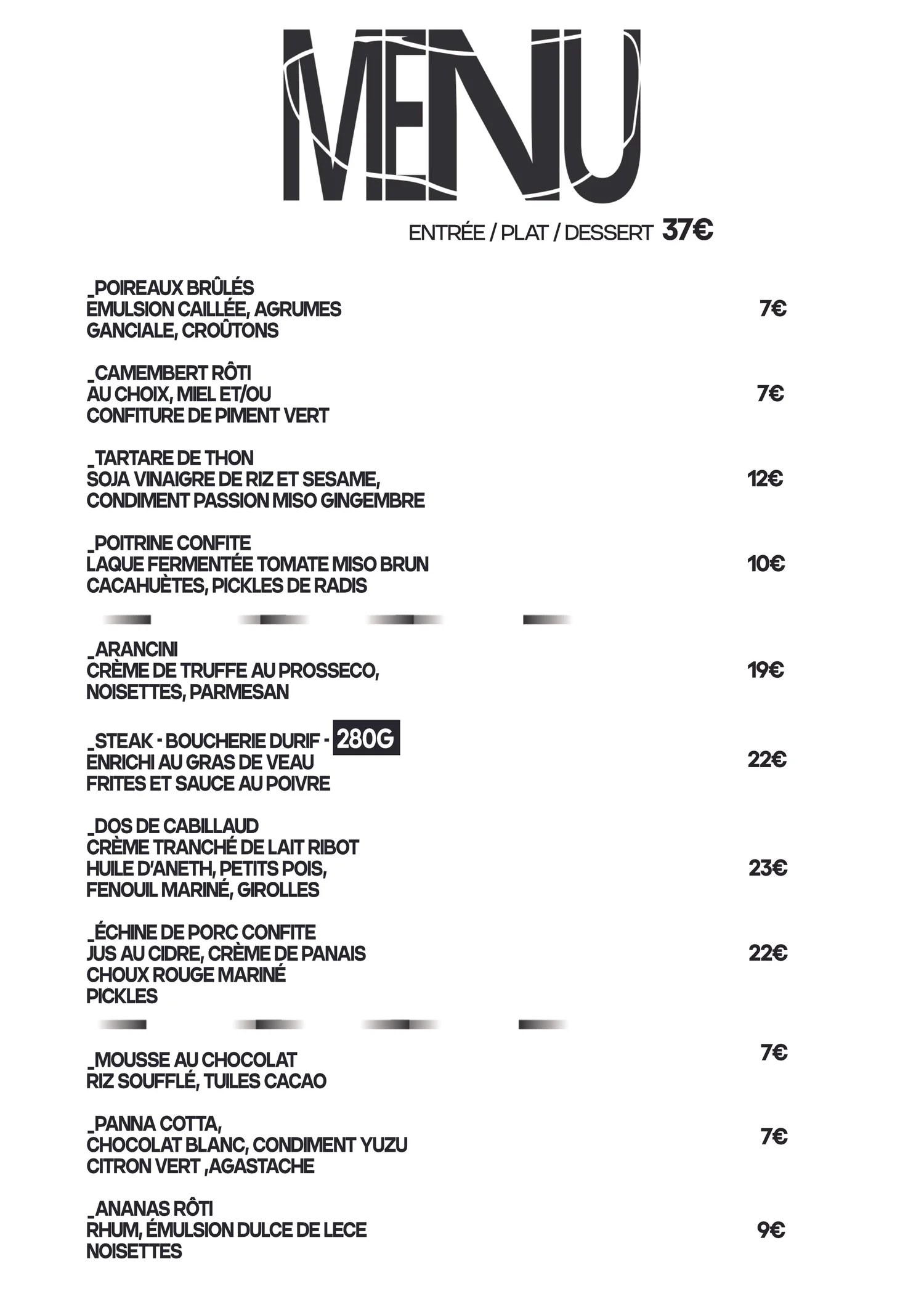 Notre menu du soir à Clermont-Ferrand — 589 BAY