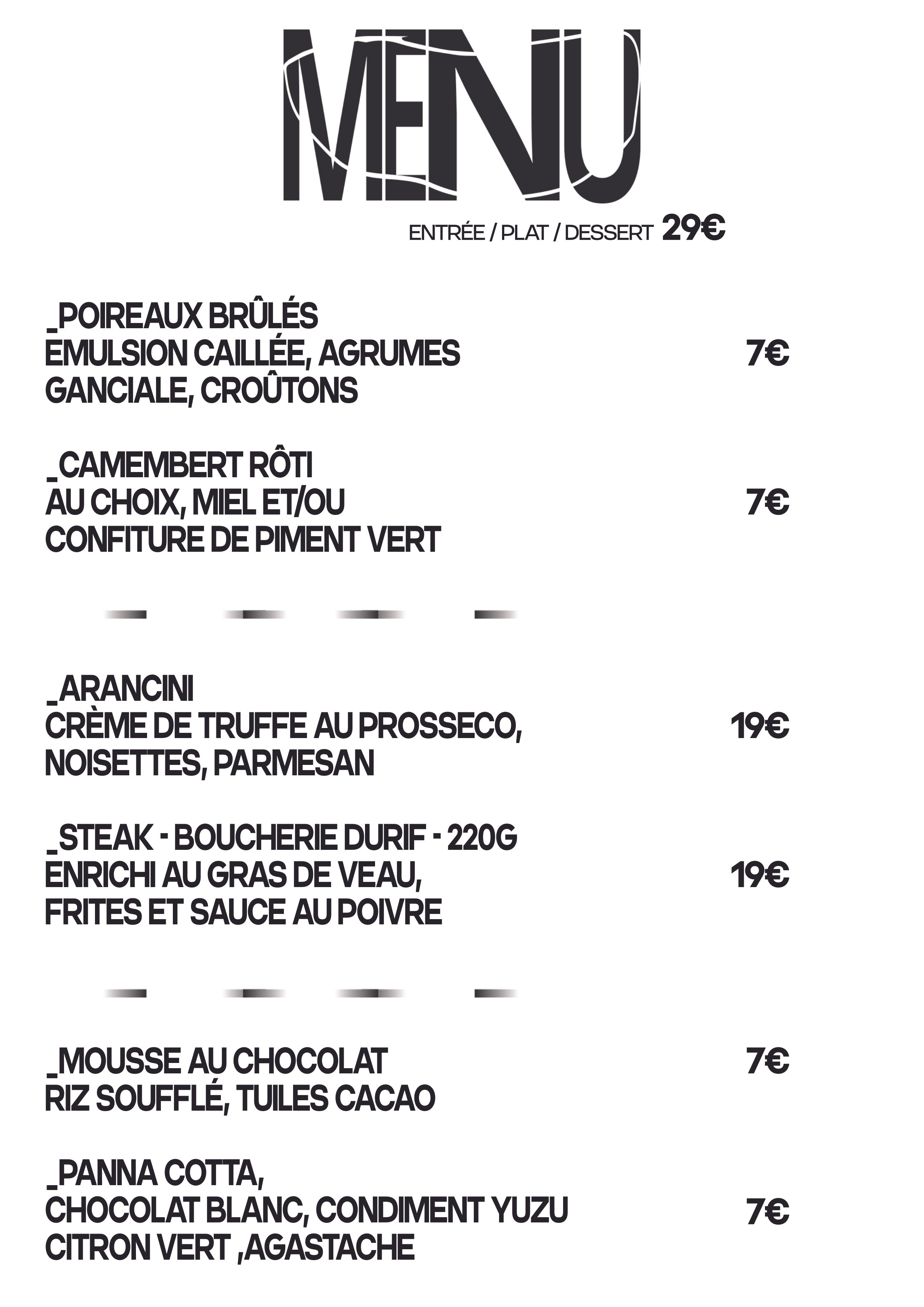 Notre menu du soir à Clermont-Ferrand — 589 BAY