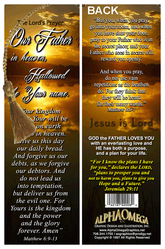 The Lord's Prayer, Matthew 6:9-13 | Matthew 6:6-7, Christian bookmark ...