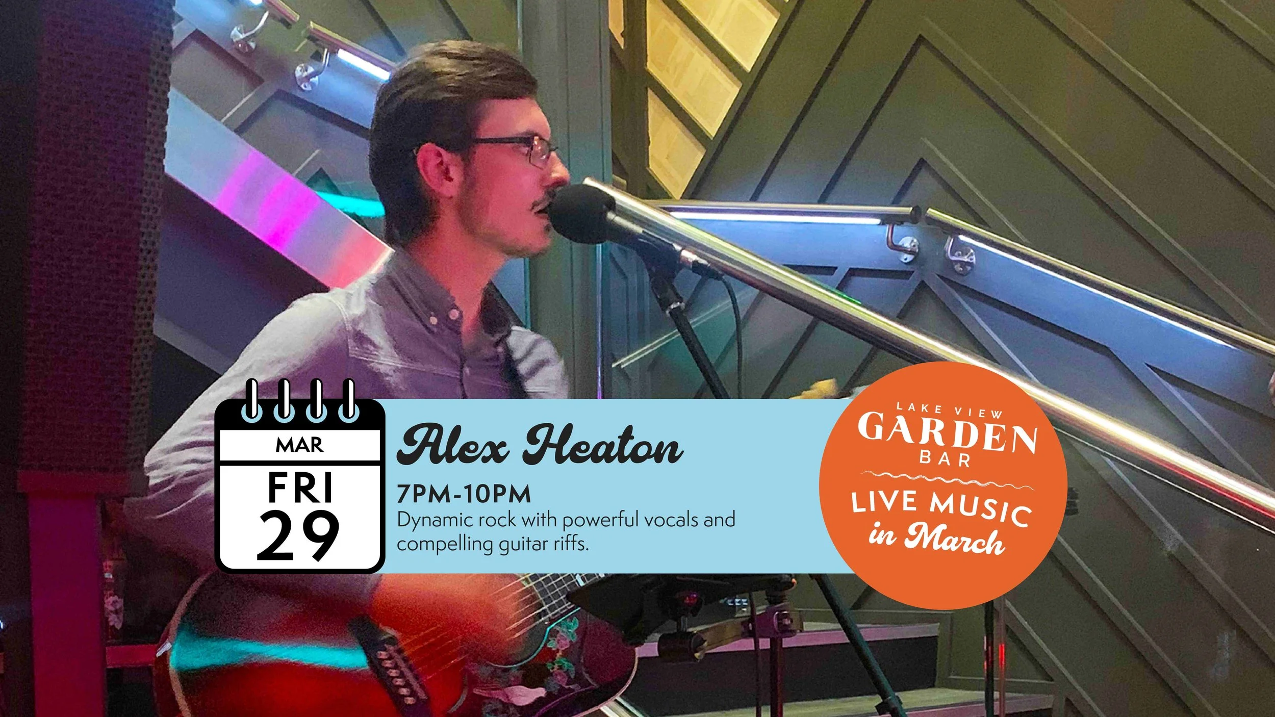 Alex Heaton | 29th March | Live Music — Lake View Garden Bar