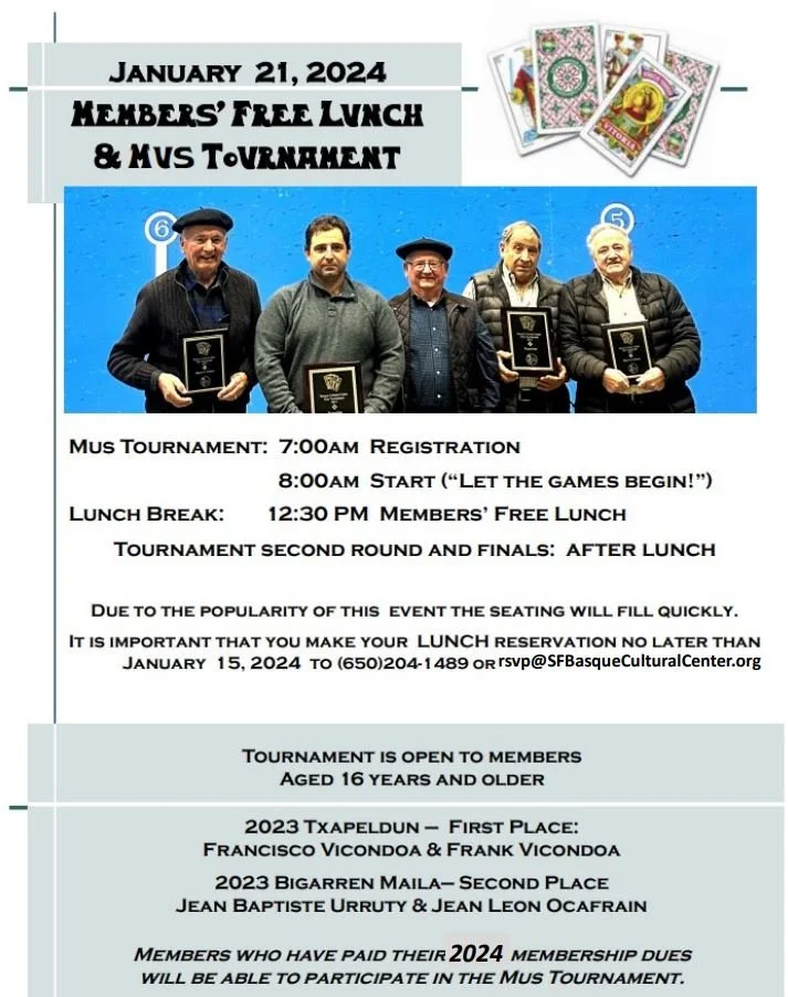 Members’ Free Lunch and NABO Mus Tournament — Basque Cultural Center