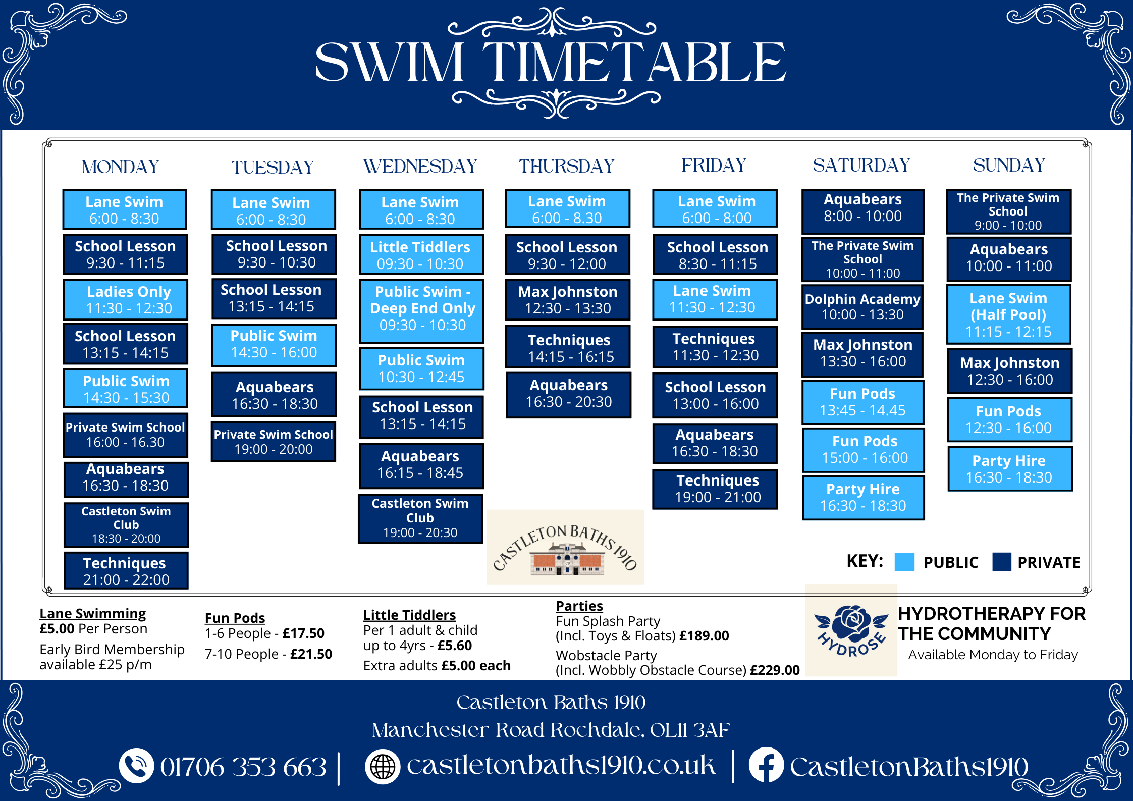 Swim Timetable | Plan Your Visit Today — Castleton Baths 1910