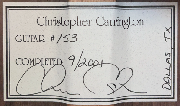 2001 Christopher Carrington — M. E. Brune, Luthier