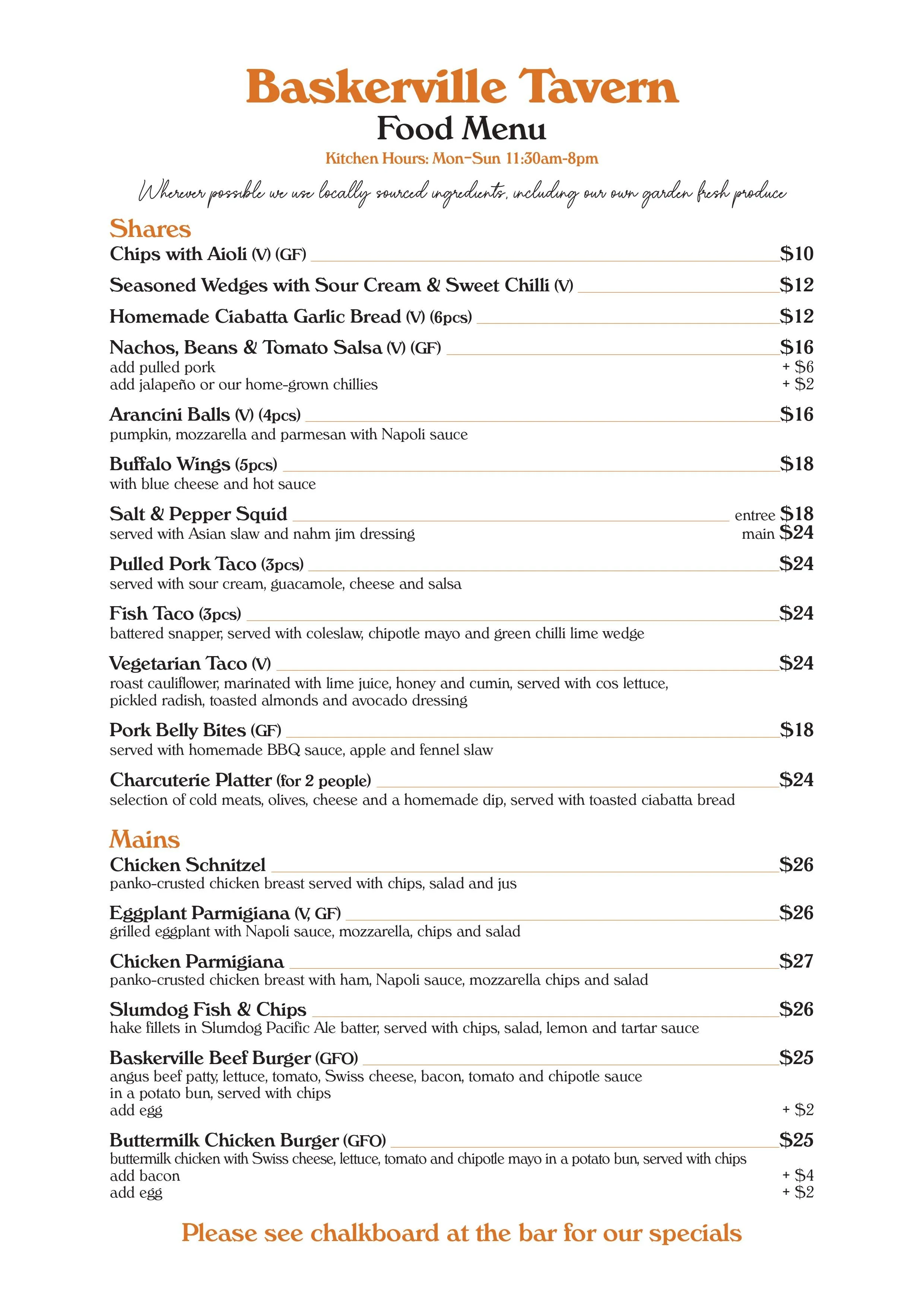 Food Menu Baskerville Tavern — Baskerville Tavern