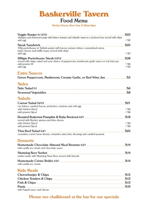 Food Menu Baskerville Tavern — Baskerville Tavern