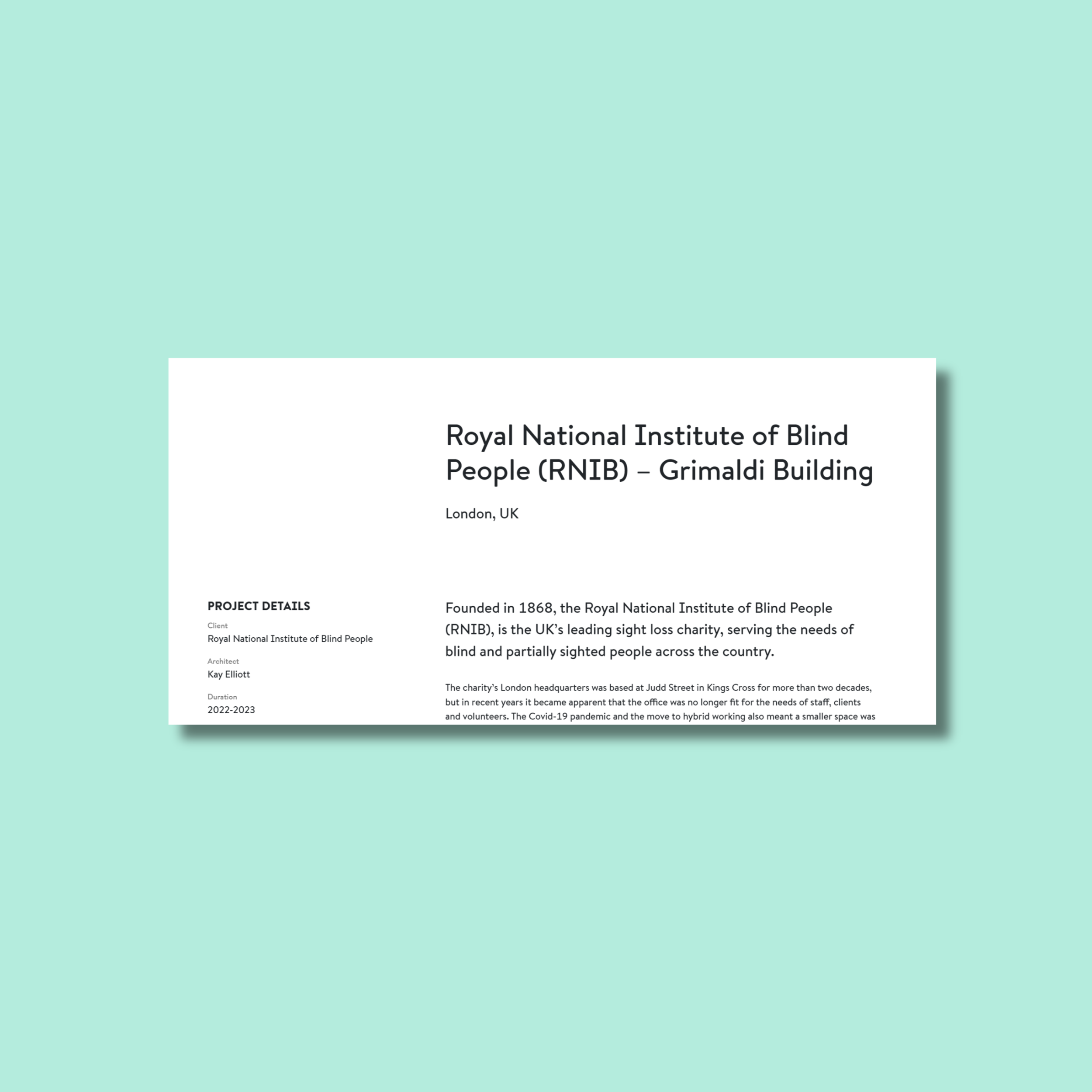 Royal National Institute of Blind People (RNIB) – Grimaldi Building ...