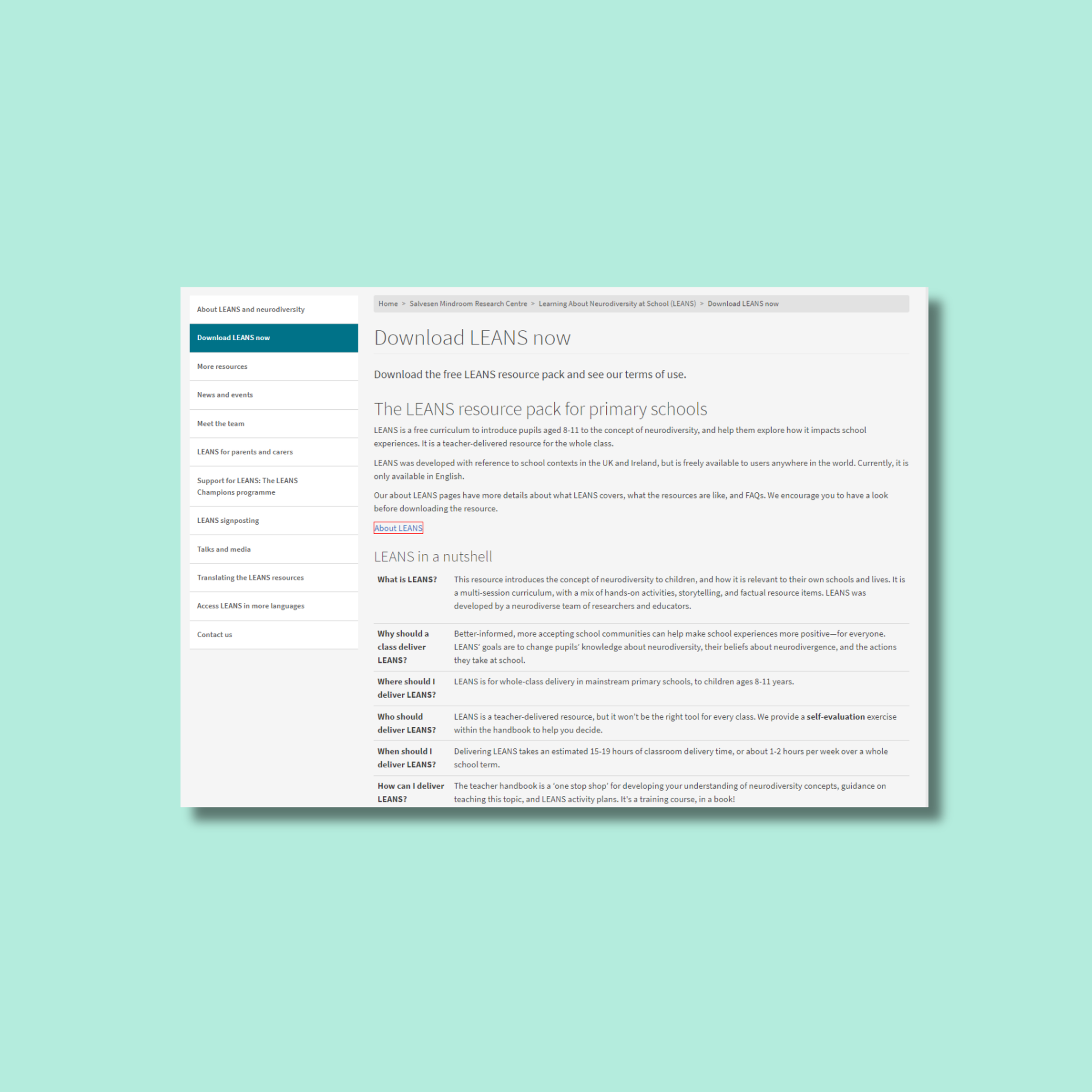 Learning About Neurodiversity at School (LEANS) Resources ...