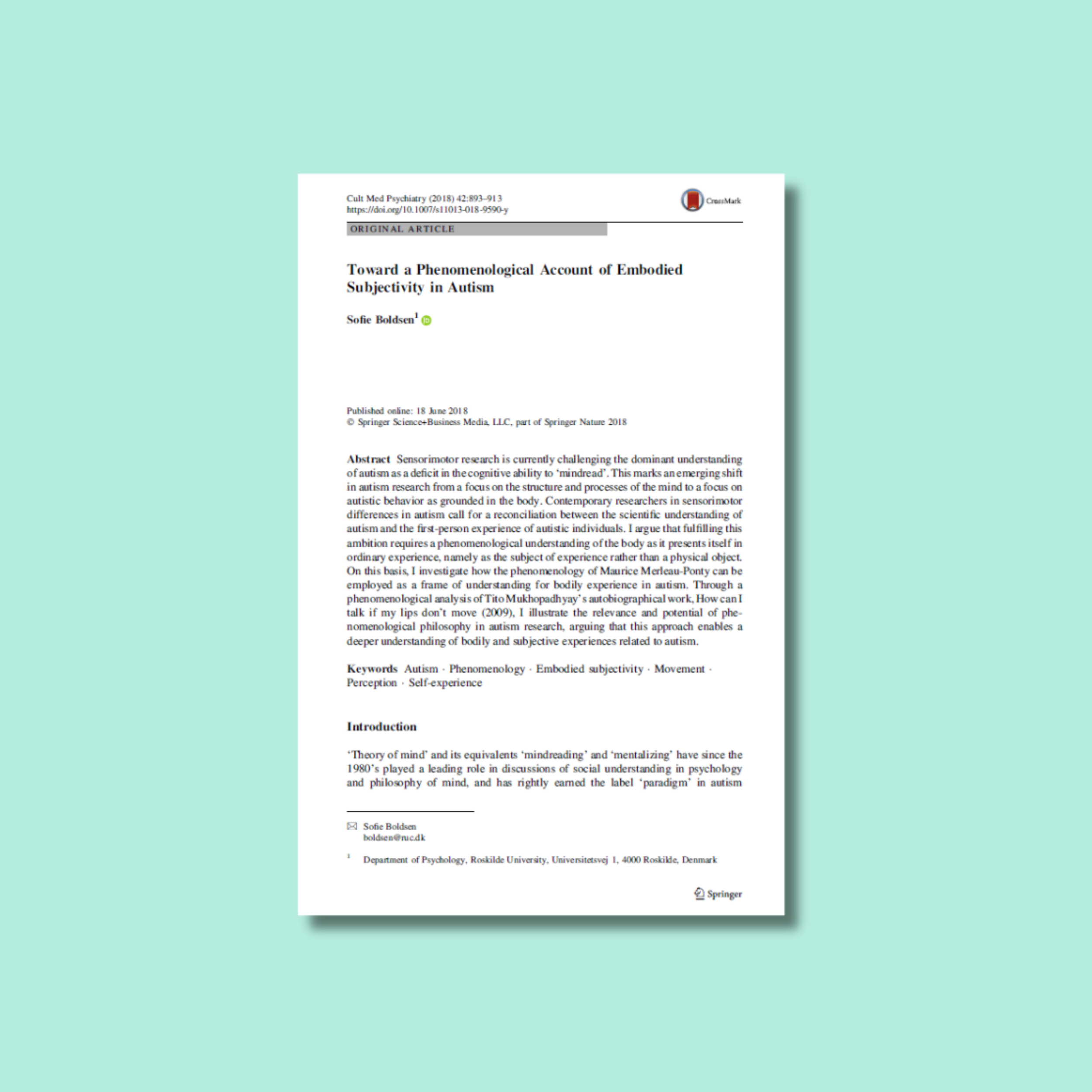 Toward a Phenomenological Account of Embodied Subjectivity in Autism ...