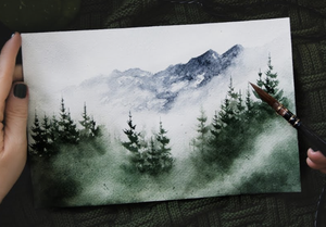Learn how to paint a misty mountain and forest in watercolor with this ...