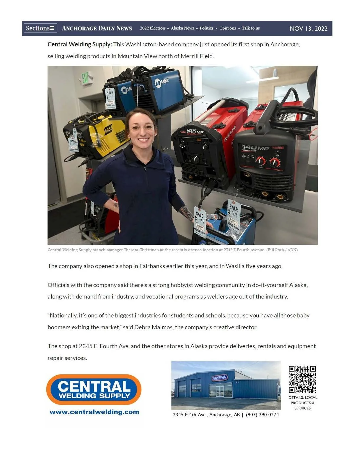 NEW LOCATION OPEN: Anchorage, Alaska — Central Welding Supply