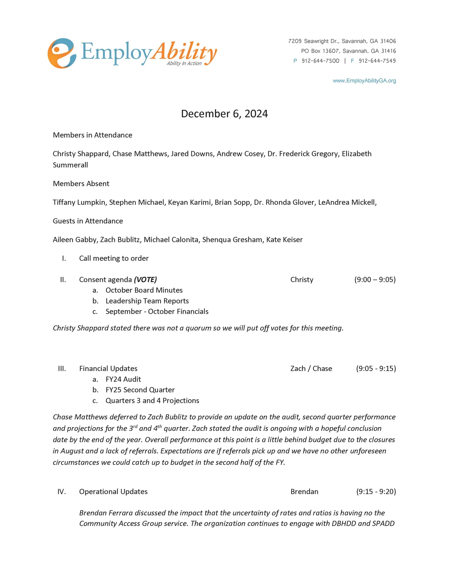 December Meeting Minutes — EmployAbility GA