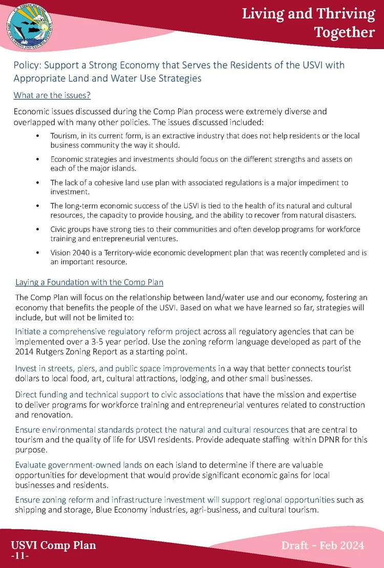 Strong Economy — USVI Comp Plan