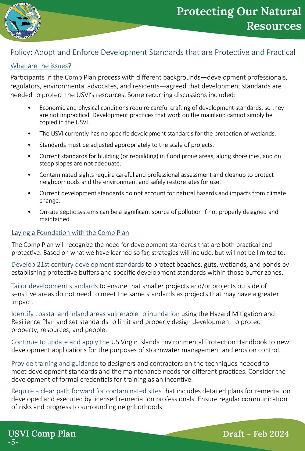 Development Standards — USVI Comp Plan