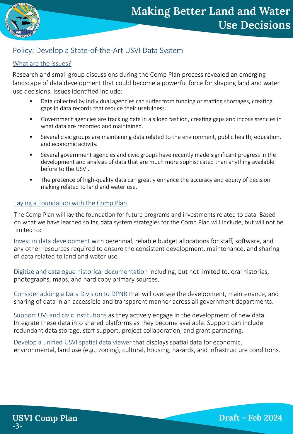 Data System — USVI Comp Plan