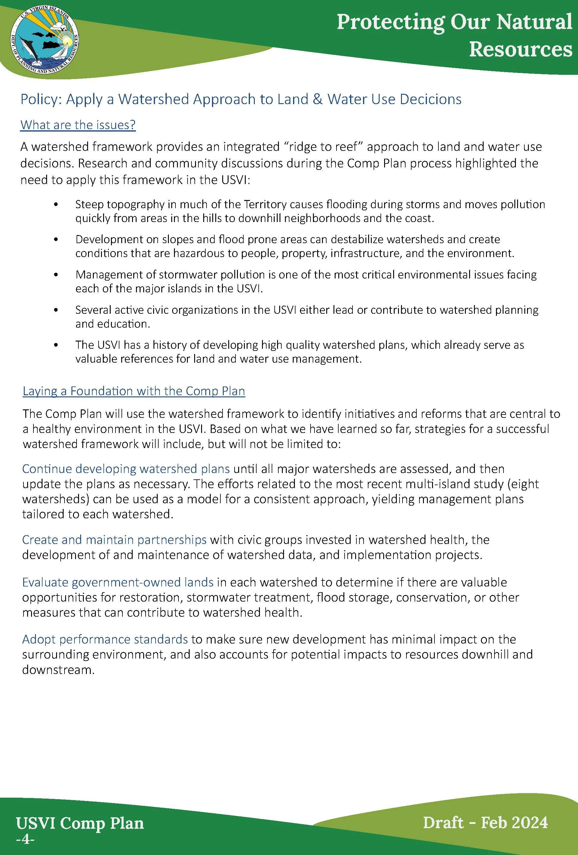 Watershed Approach — USVI Comp Plan