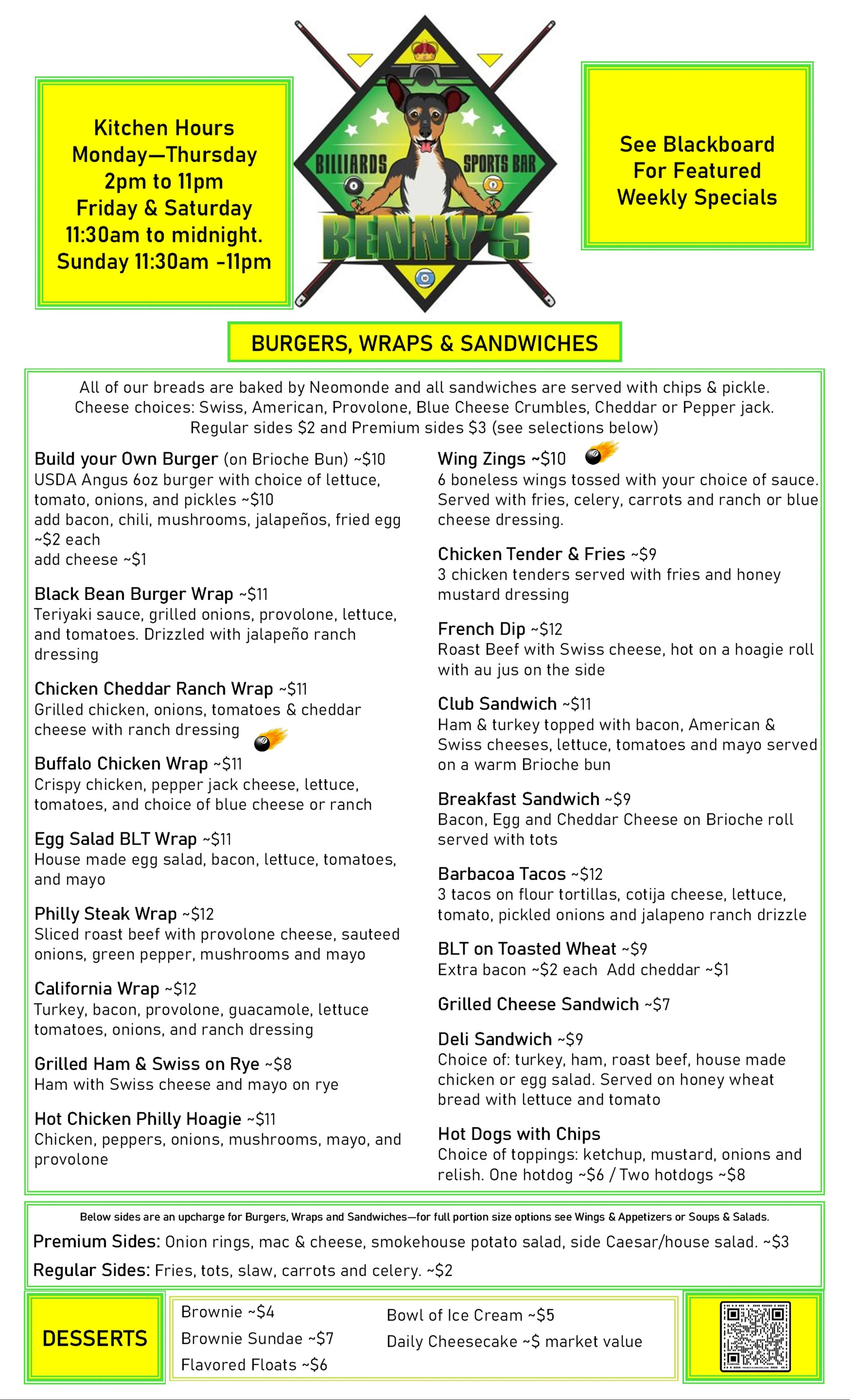 Menu — Benny's Billiards & Sports Bar
