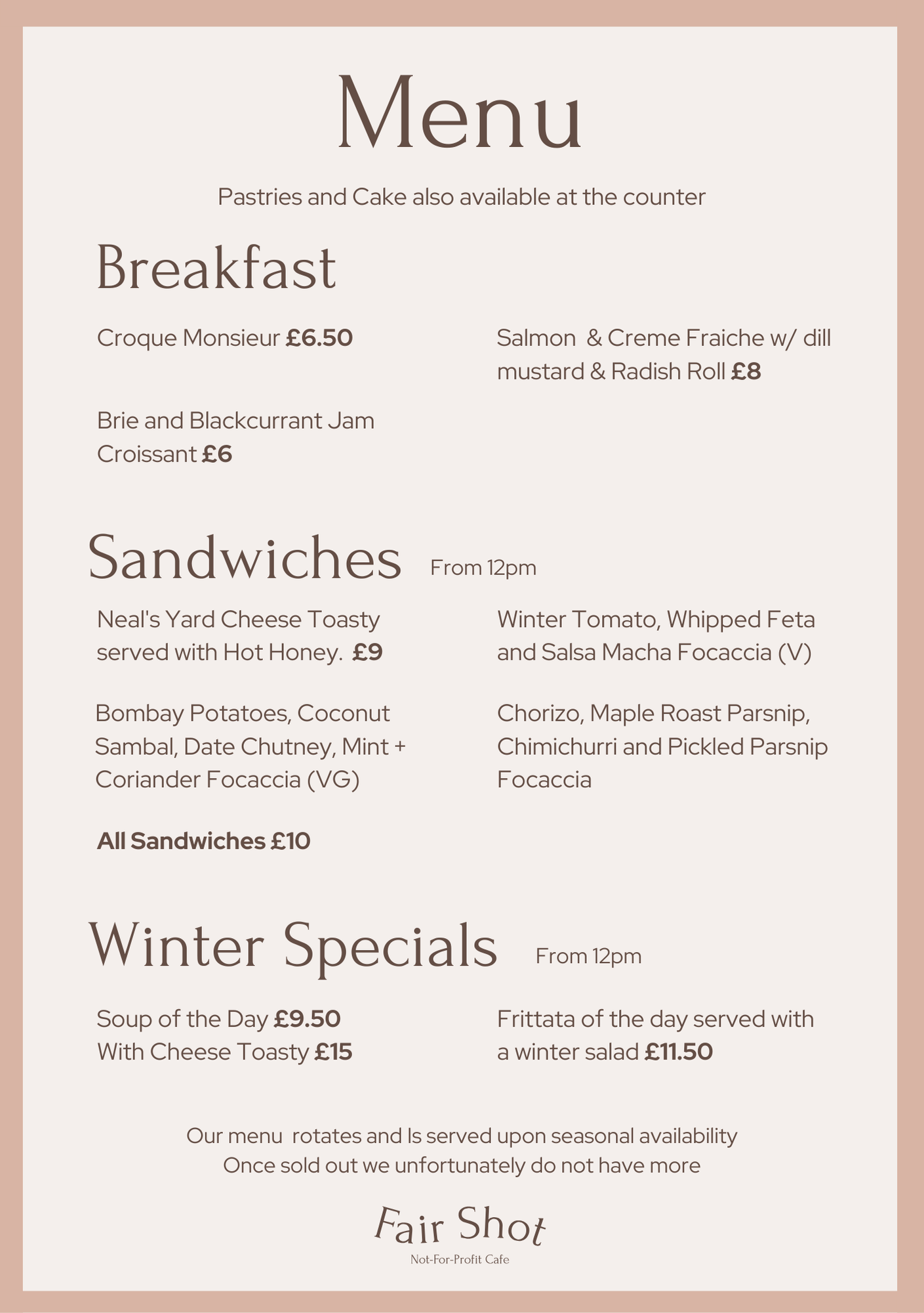 Cafe Menu — Fair Shot