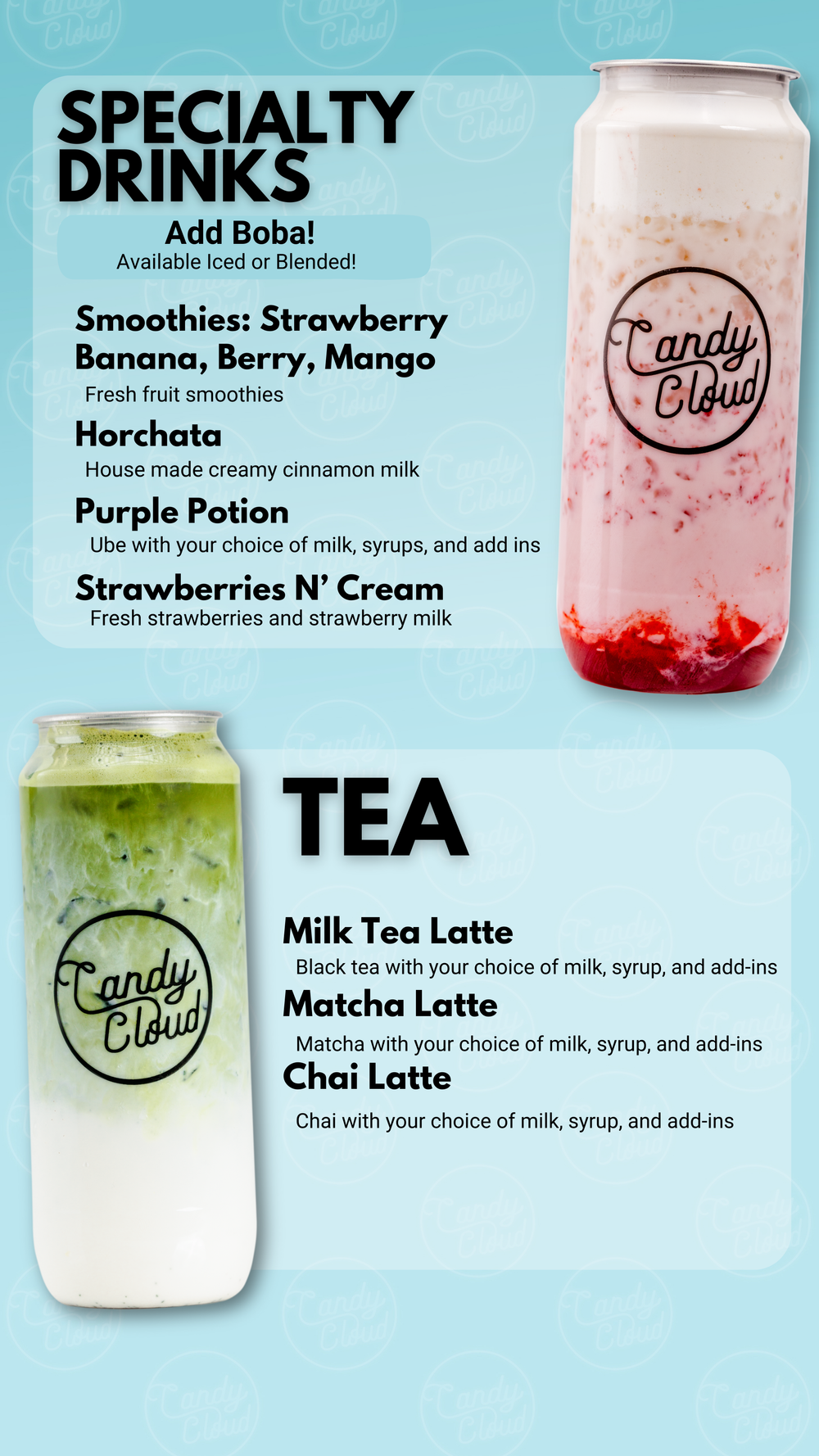 Menu — Candy Cloud - Boba, Coffee, & Creamery