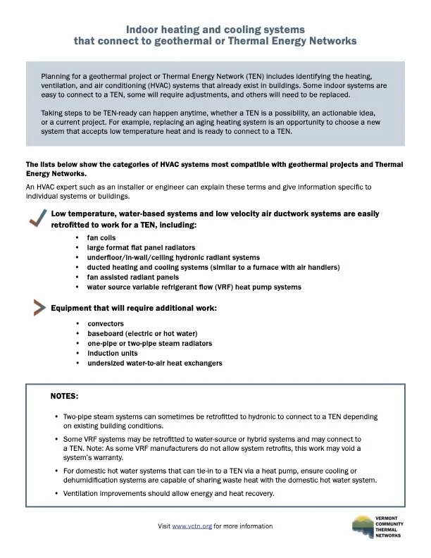 Fact Sheets and Resources — Vermont Community Thermal Networks