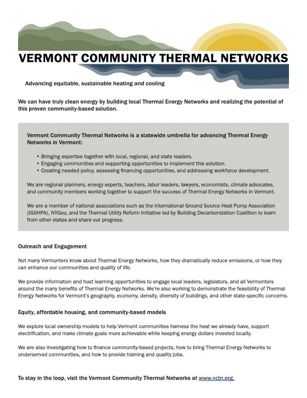 Fact Sheets and Resources — Vermont Community Thermal Networks