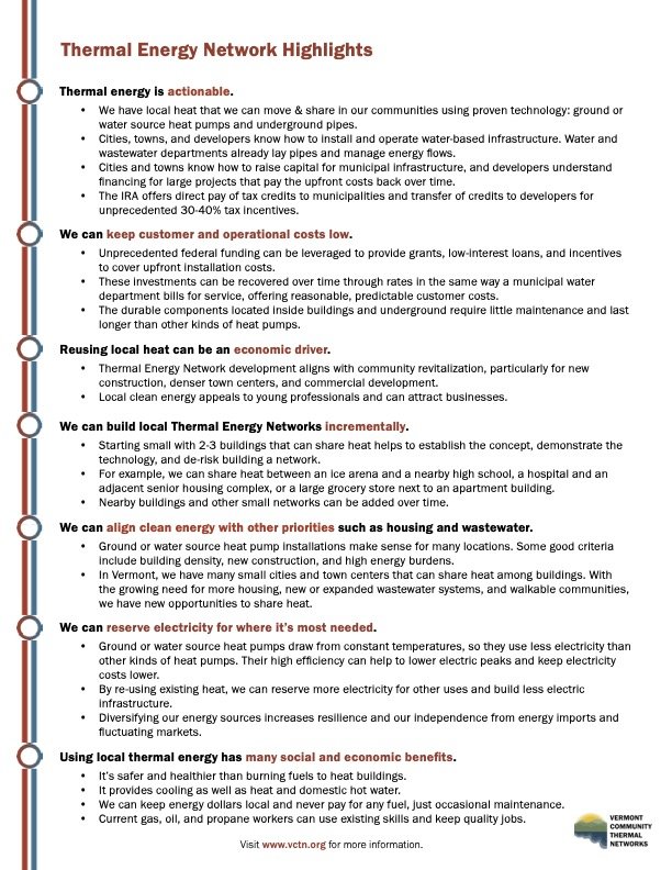 Fact Sheets and Resources — Vermont Community Thermal Networks