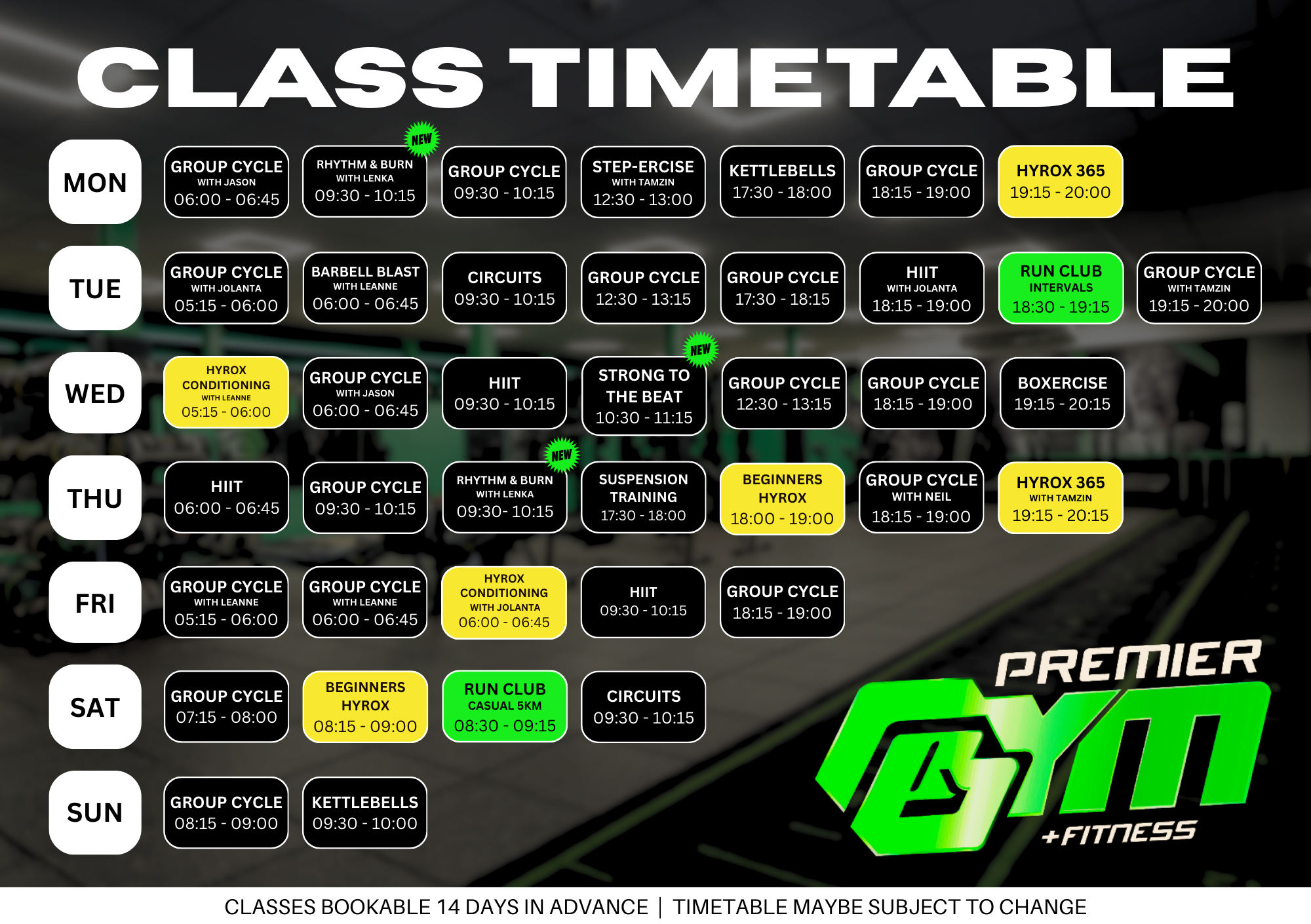 Timetable — Premier Gym + Fitness