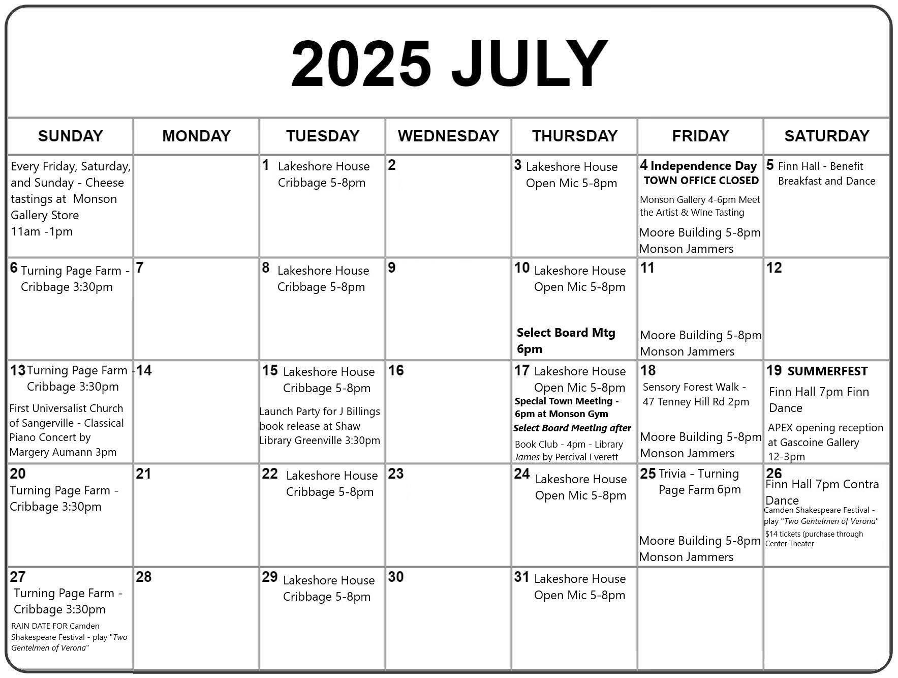 Monson, Maine Calendar of Events — Town of Monson, Maine