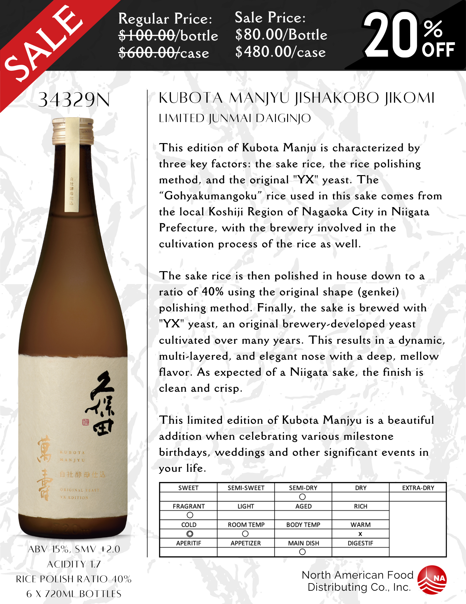 Kubota Manjyu Original Yeast — North American Food Distribution Co.