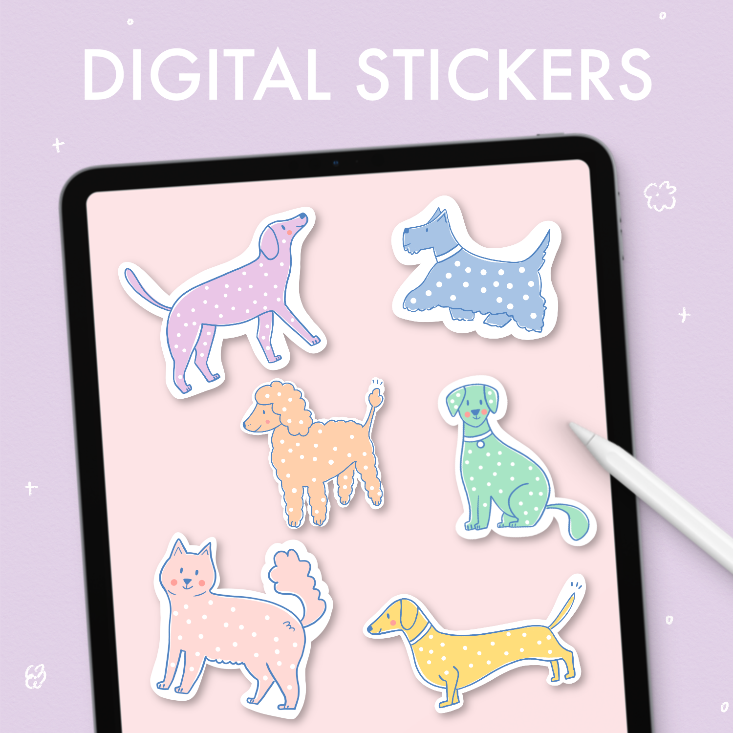 Dog Digital Sticker Set — Color with Kendi: Procreate Tutorials + Brushes