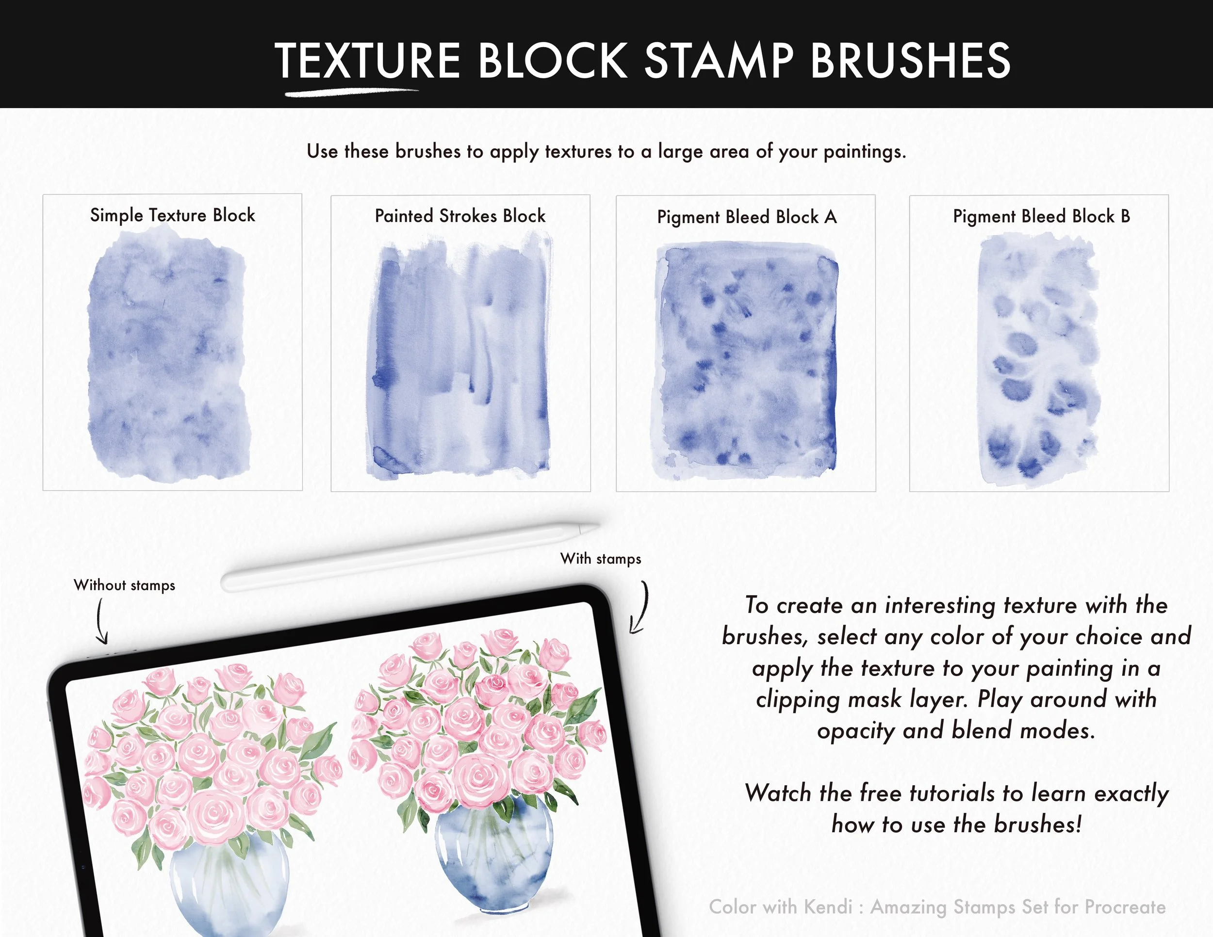Amazing Watercolor Stamp Brush Pack for PROCREATE — Color with Kendi ...