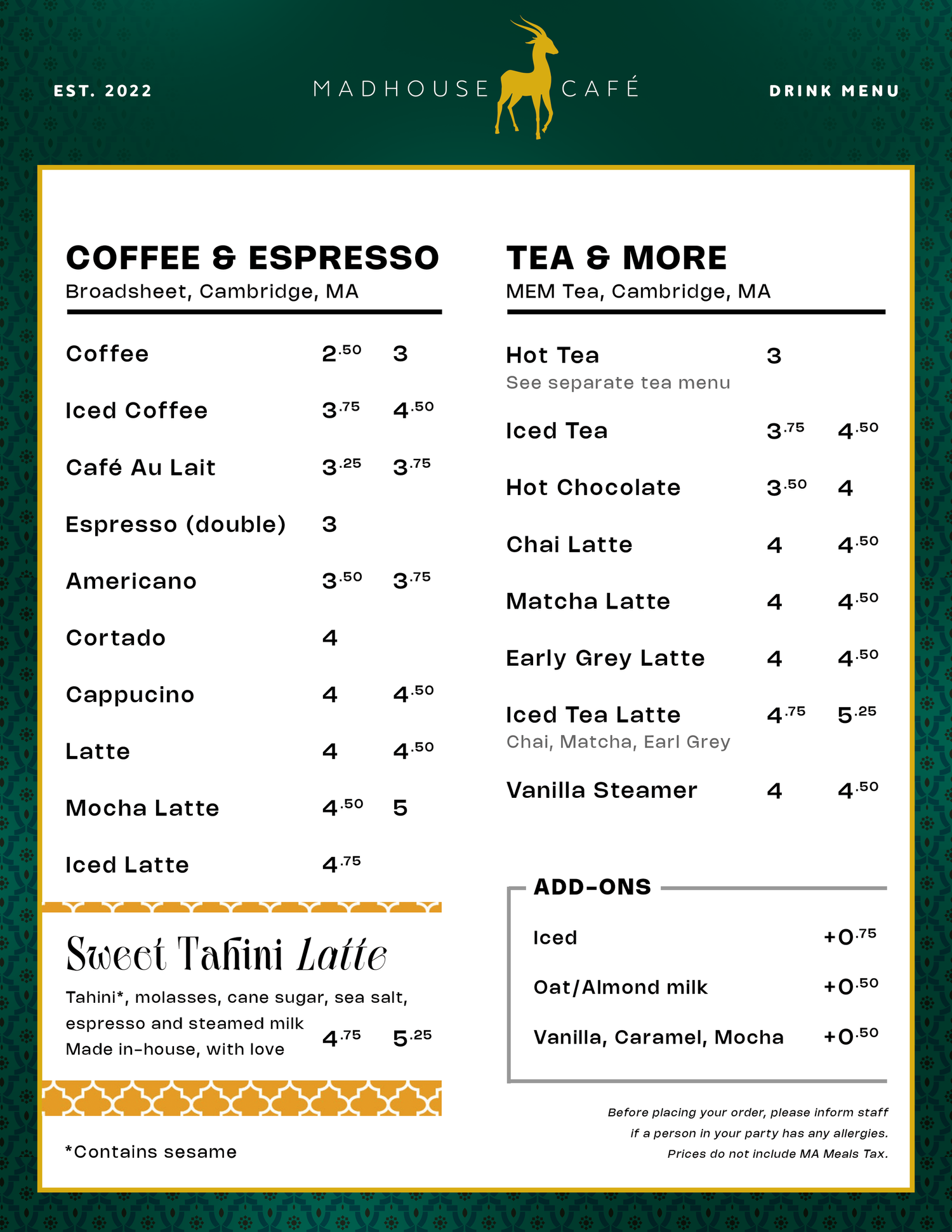 Menu — Madhouse Cafe