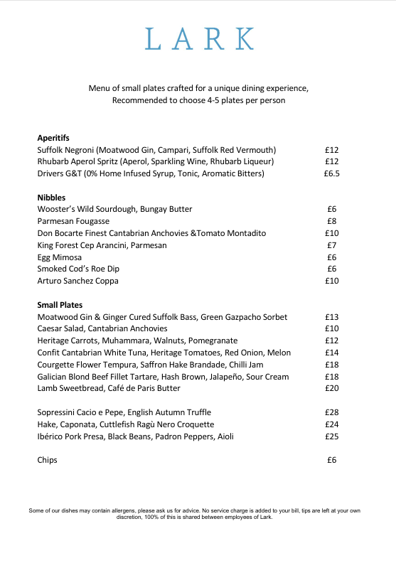 Sample Menu — Lark