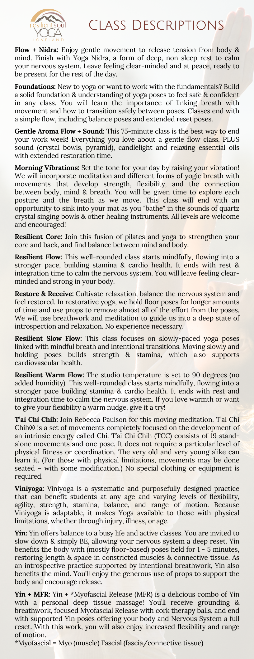 Resilient Soul Yoga Classes and Descriptions