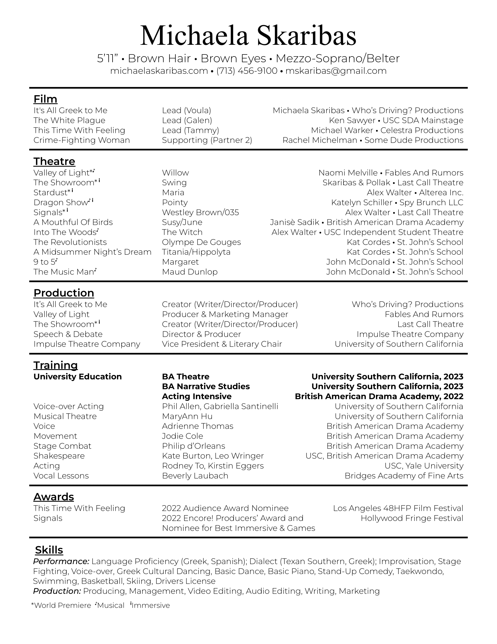 Resumes — Michaela Skaribas
